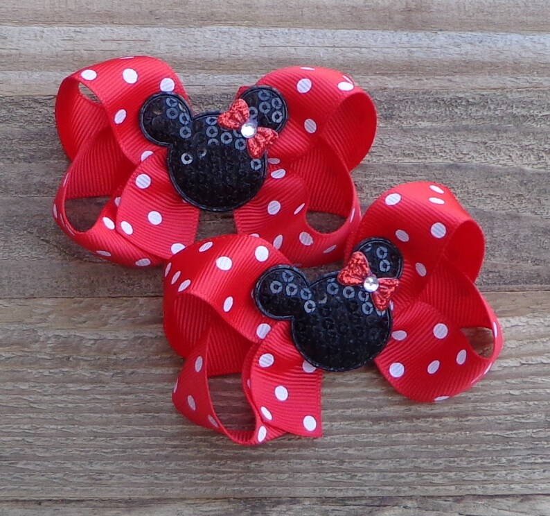 Mouse Pigtail Hair Bows Red Mouse Hair Bow Red Mouse - Etsy