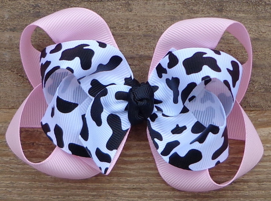 Pink Cow Hair Bow~holstein Hair Bow~cow Boutique Bow~hair Bows~4-h Hair ...