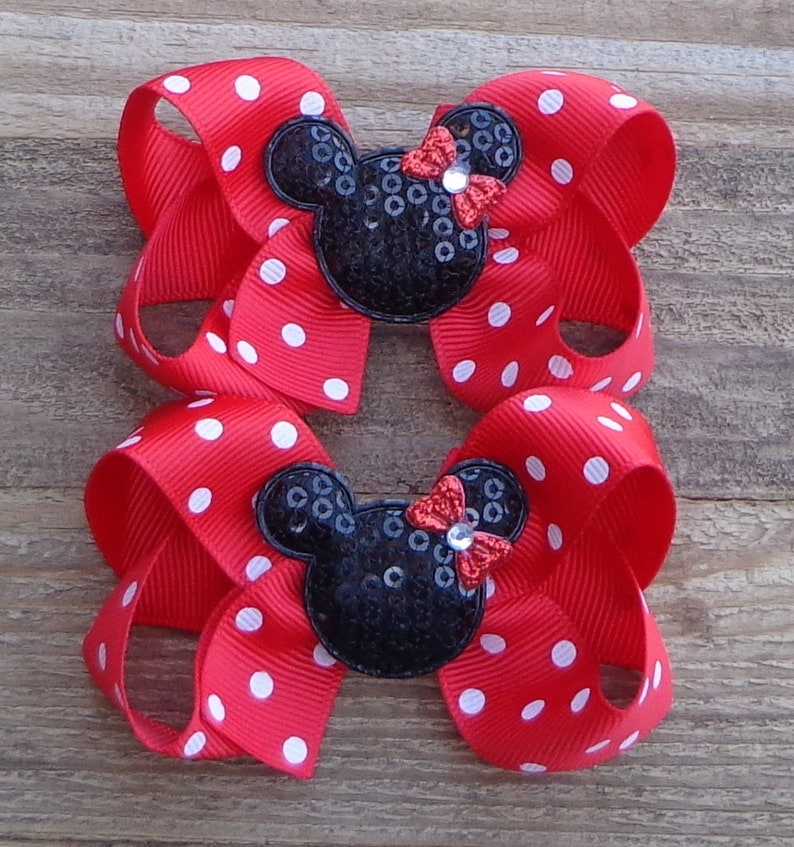 Mouse Pigtail Hair Bows Red Mouse Hair Bow Red Mouse - Etsy