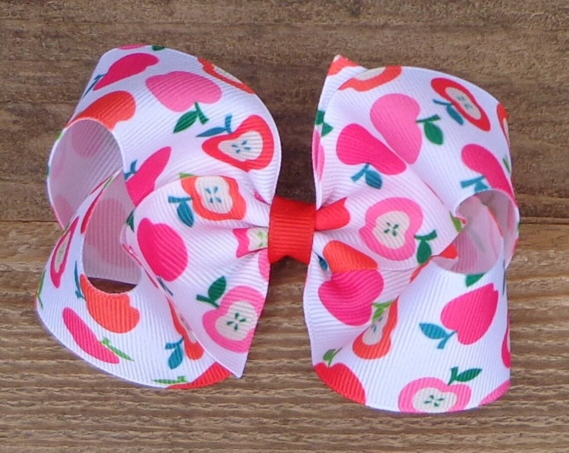 Apple Hair Bow: Grosgrain Ribbon, Back to School Hair Clip - Etsy