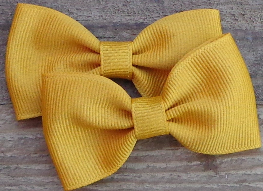 Mustard Yellow Hair Bows: Grosgrain Ribbon Pigtail Set - Etsy