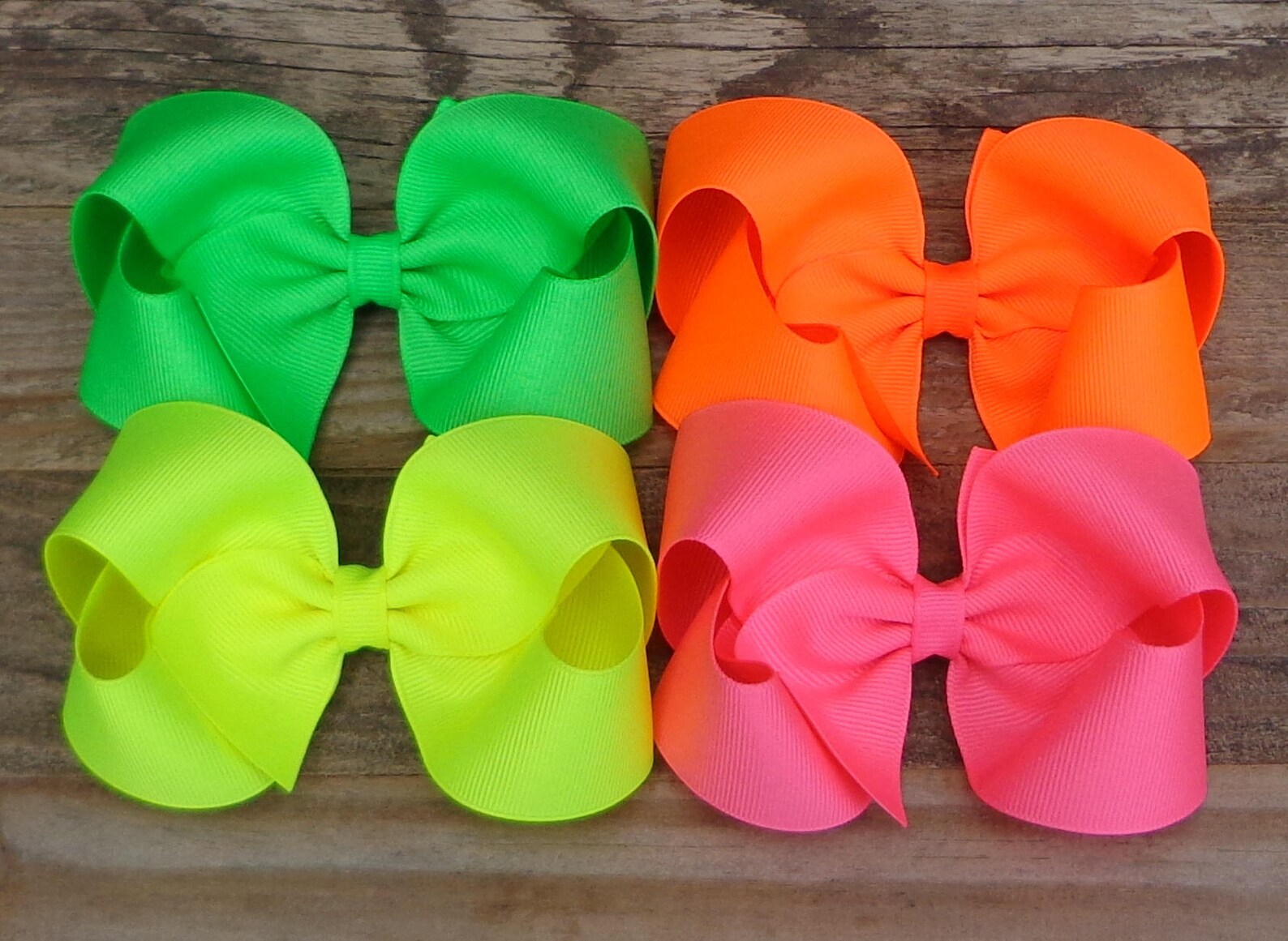 NEON Hair Bowsset of 4 Hair Bowsneon Bows for Girlspink - Etsy