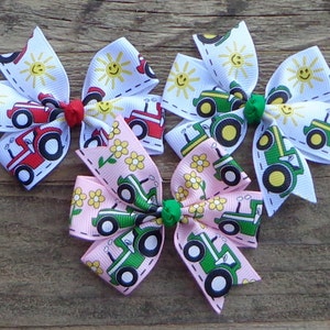 Green/red/pink Tractor Hair Bow~farm Girl Hairbow~hair Bow for Girls~4 ...