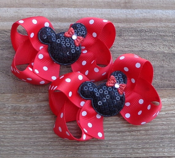 Mouse Pigtail Hair Bows Red Mouse Hair Bow Red Mouse - Etsy