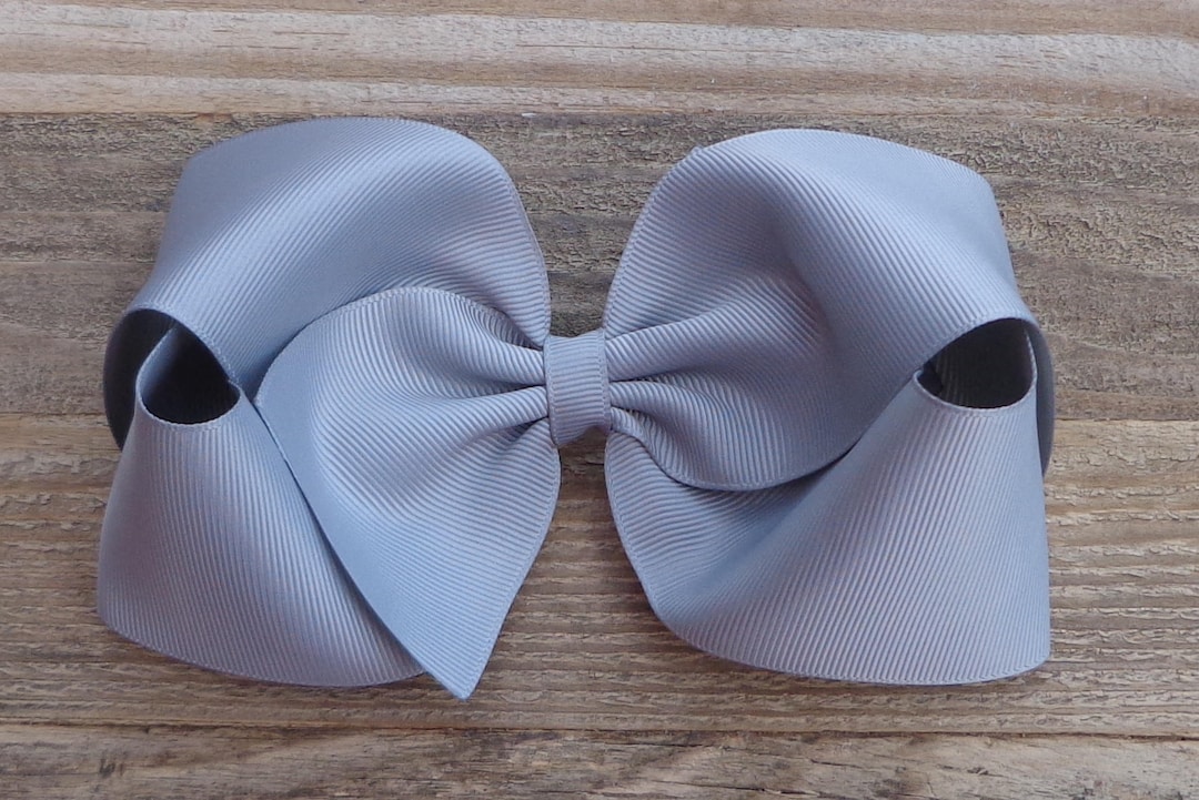XL Grey Hair Bow: Grosgrain Ribbon Boutique Bow - Etsy