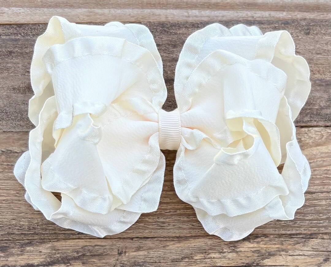 Ivory Ruffled Hair Bow: Satin Taffeta Hairbows ~ Wedding Flower Girl ...