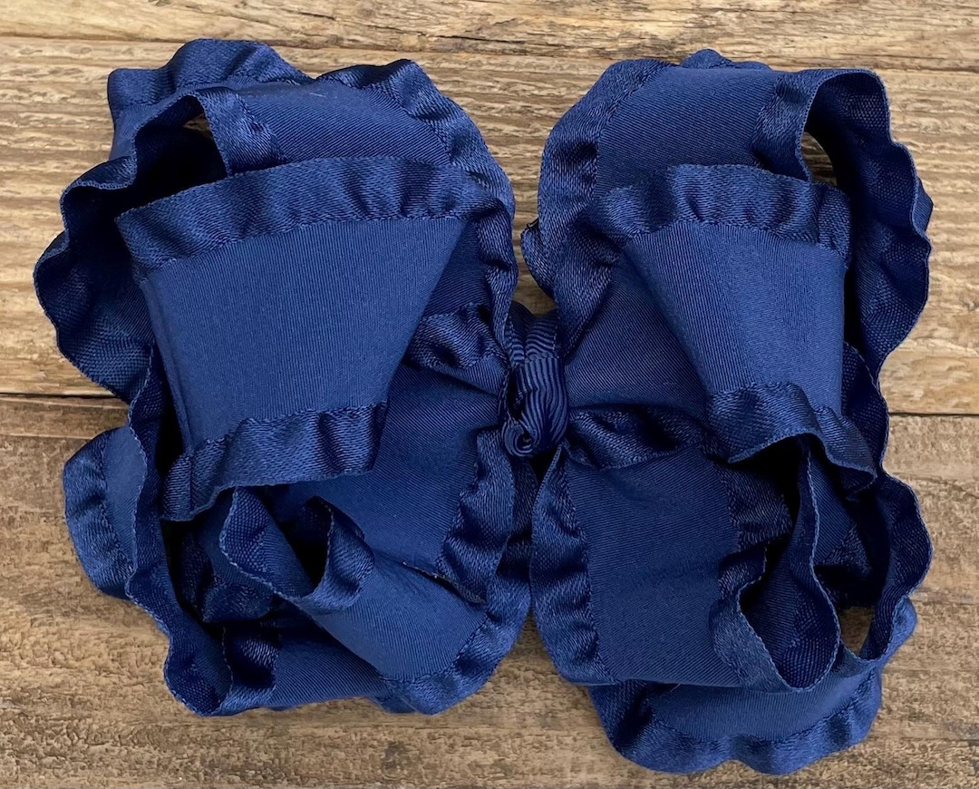 Navy Blue Ruffled Hair Bow: Christmas Hairbow ~ Hair Clips or Baby ...