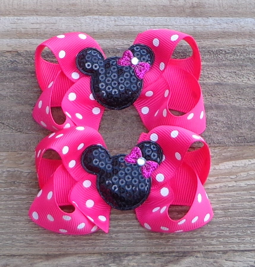 Pink Mouse Hair Bow Mouse Pigtail Hair Bow Mouse Birthday - Etsy