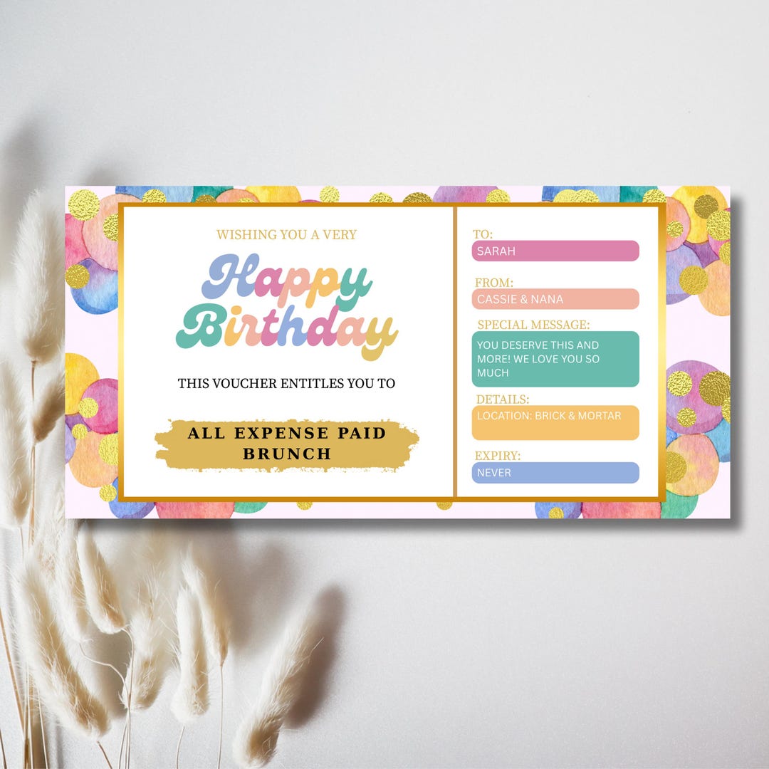 Editable Unisex Happy Birthday Coupon (digital Download), Gift ...