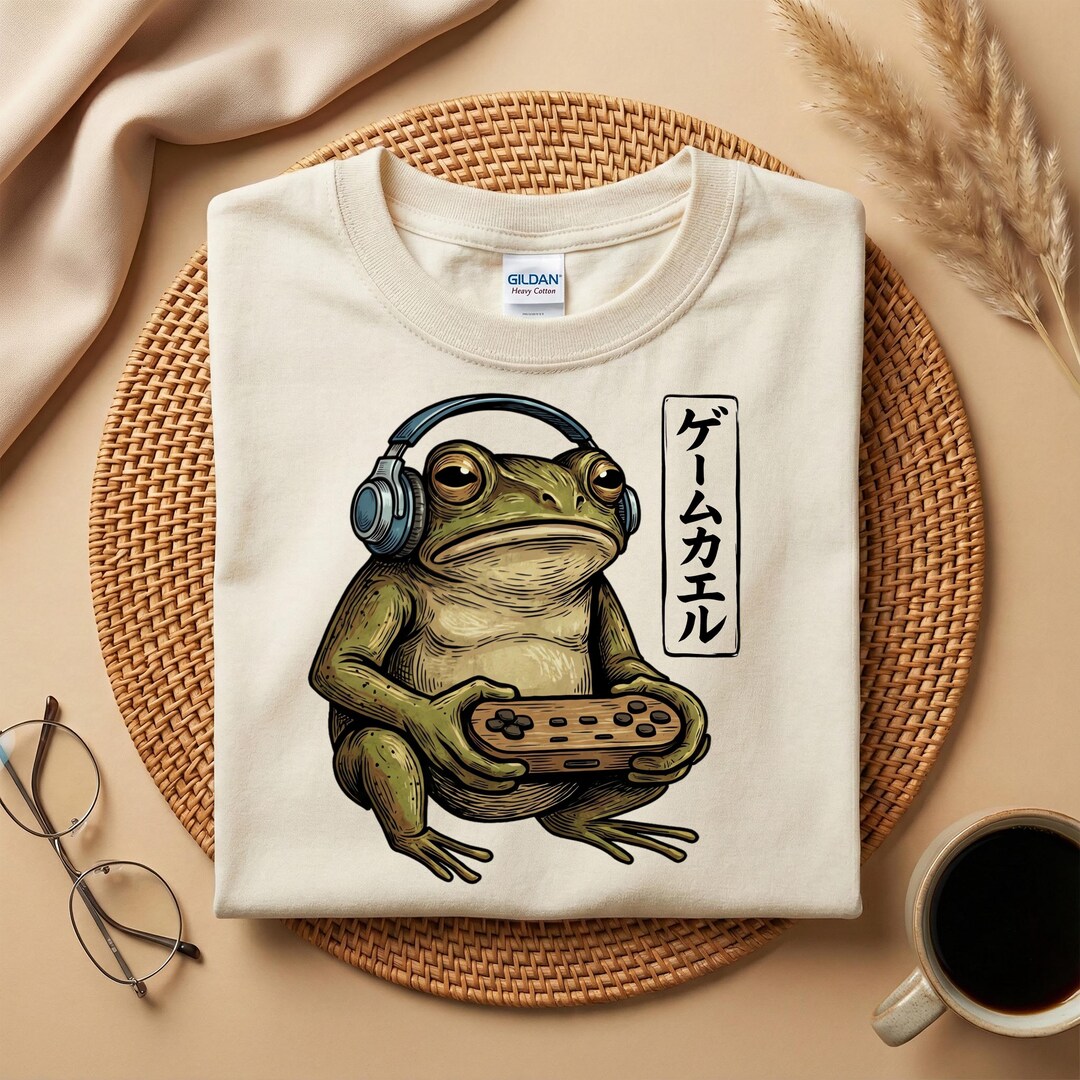 Funny Gamer Frog Shirt, Cute Aesthetic Frog With Headphones Shirt ...