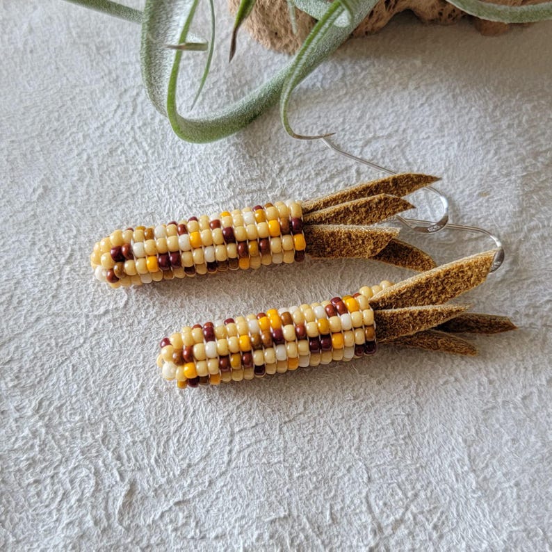 Flint Corn Earrings Pale Yellow With Browns Contemporary Seed Bead ...