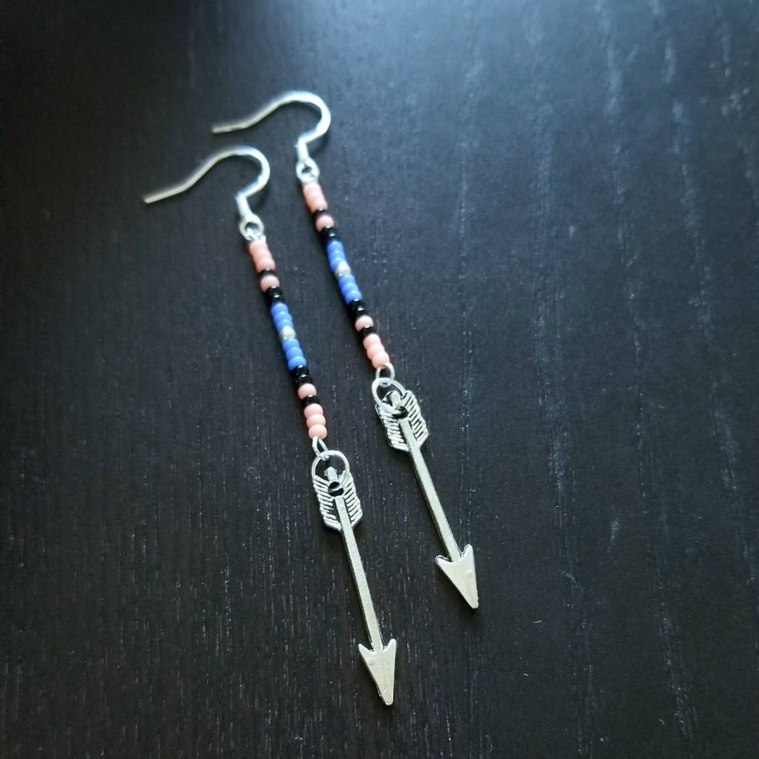 Peach & Periwinkle Blue with Arrows Seed Bead Drop Earrings Authentic ...