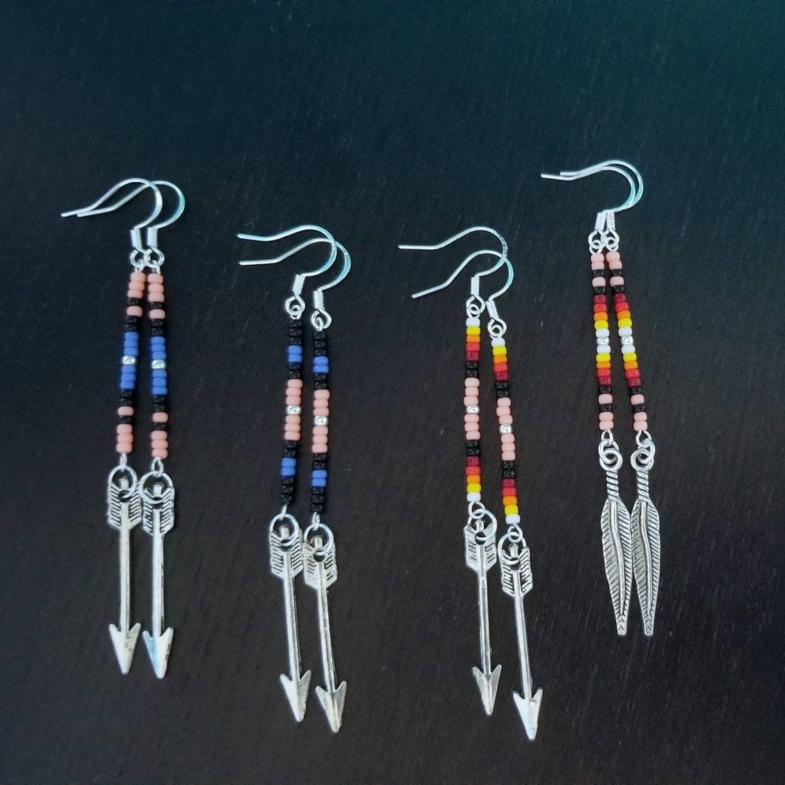 Peach & Periwinkle Blue with Arrows Seed Bead Drop Earrings Authentic ...