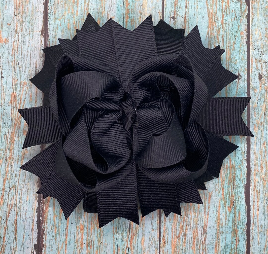 Black Hair Bow, Solid Color Bow, Stacked Hair Bows, 5 Inch Bows, Solid ...