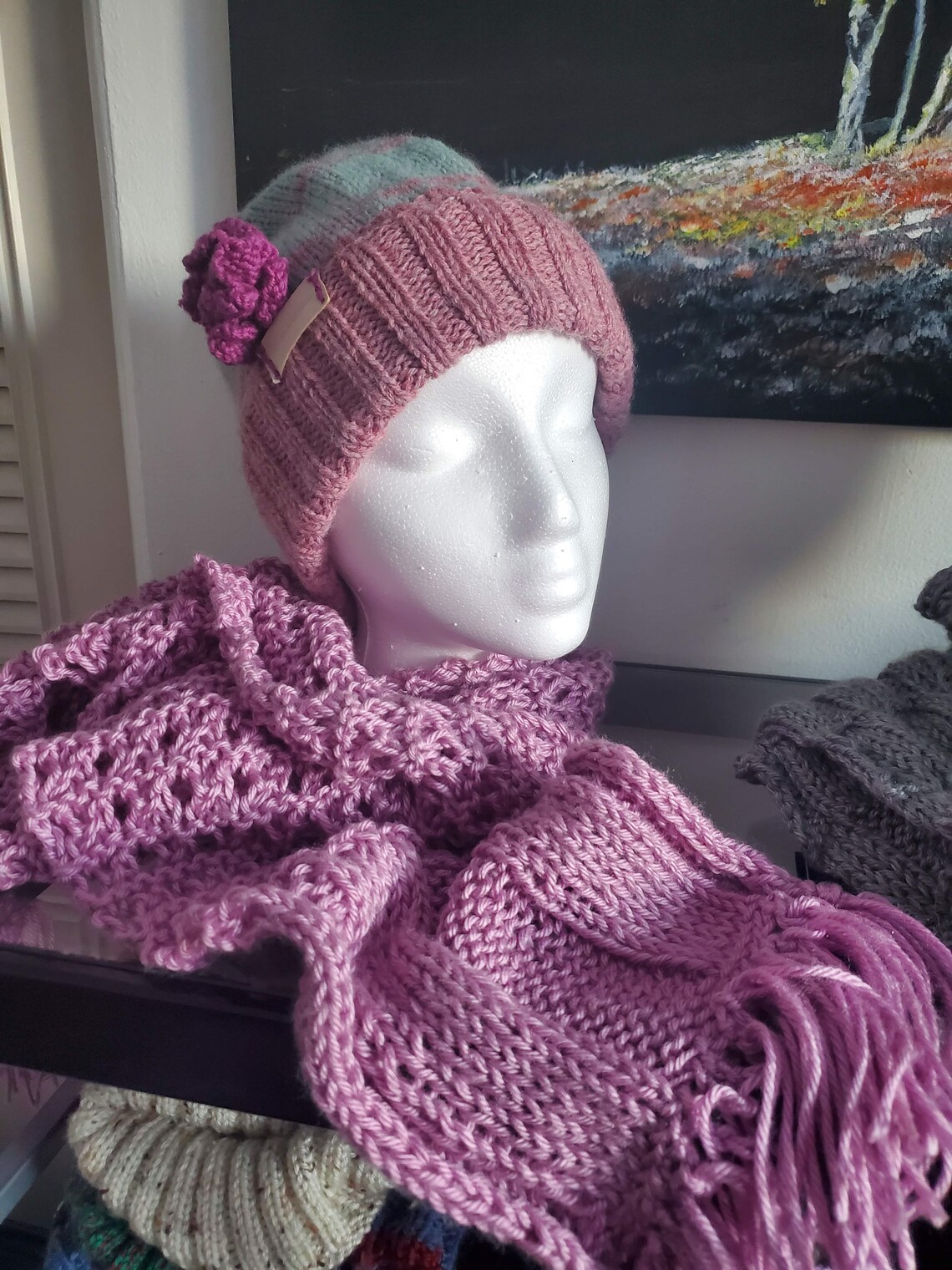 Woman's hand knitted hat. My own design Rose heather | Etsy