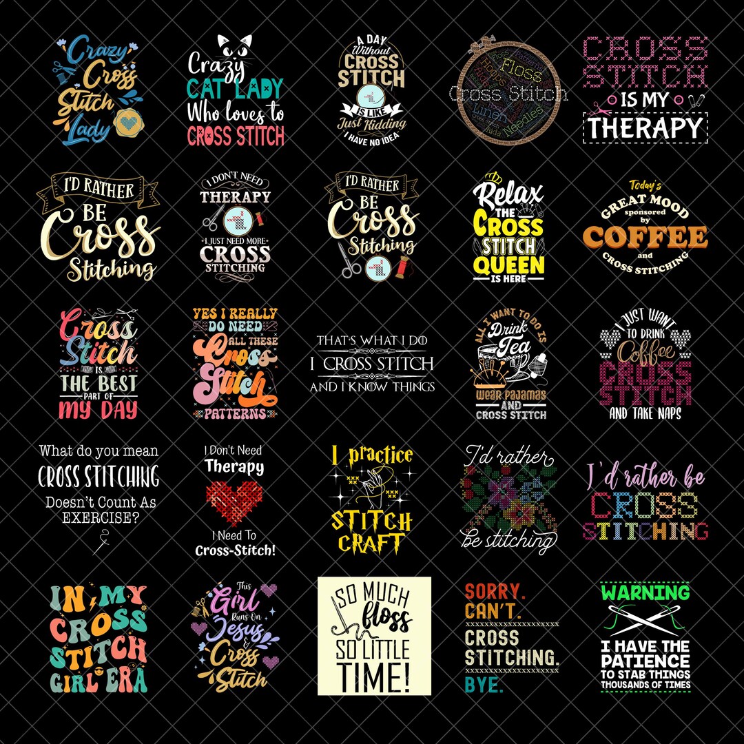 Cross Stitch Png Bundle, Cross Stitch Quotes PNG, Craft Lover Digital ...