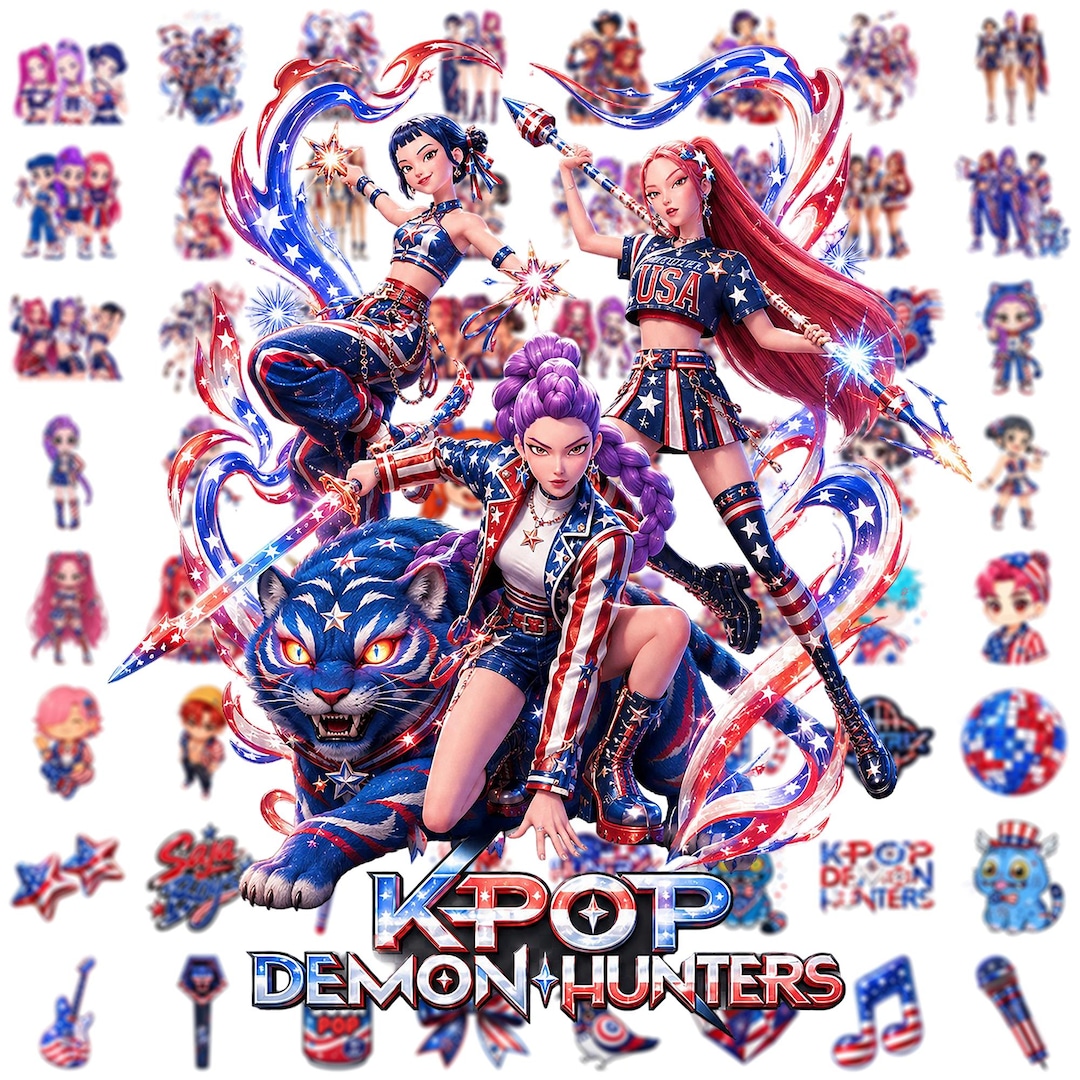 4th of July Huntrix PNG Bundle, Patriotic Kpop Girl Clipart, Demon ...