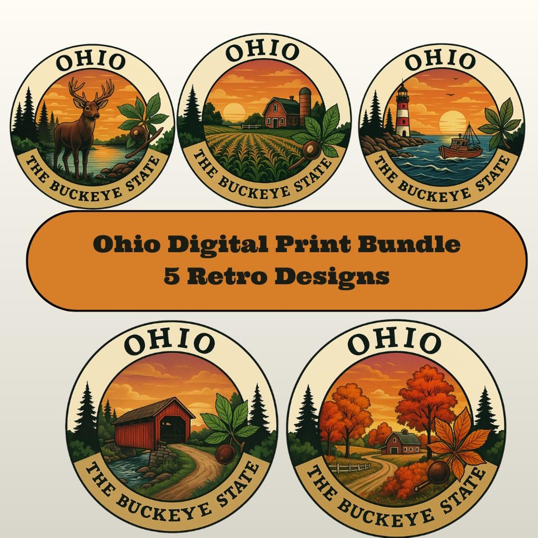 Ohio Wall Art Printable Emblem Print Bundle 5 Pack Buckeye State Decor ...