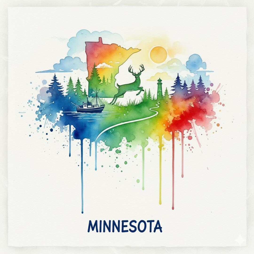 Minnesota State Digital Download Poster, MN Watercolor PNG for ...