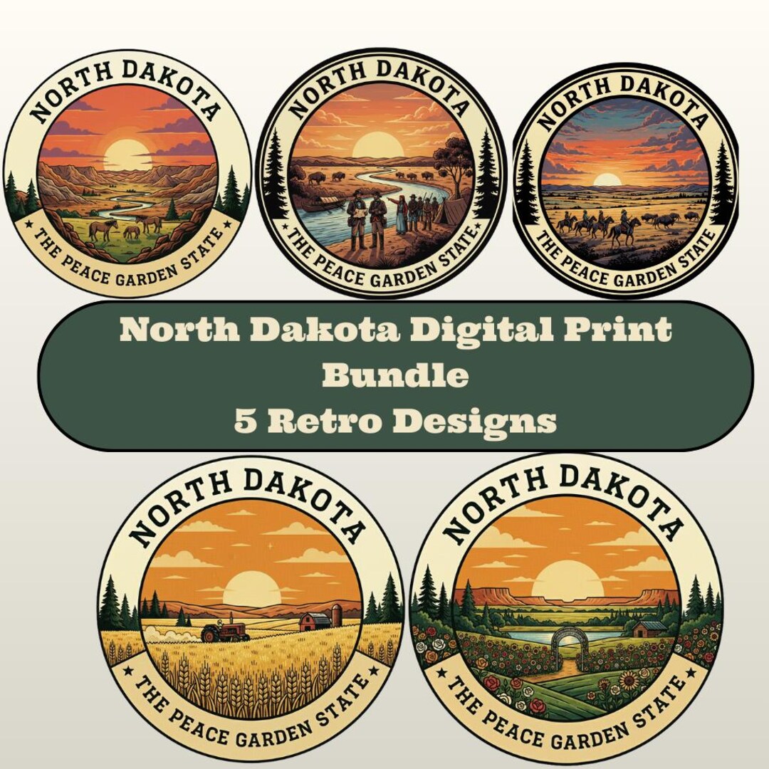 North Dakota Wall Art Printable Emblem Print Bundle 5 Pack Peace Garden ...