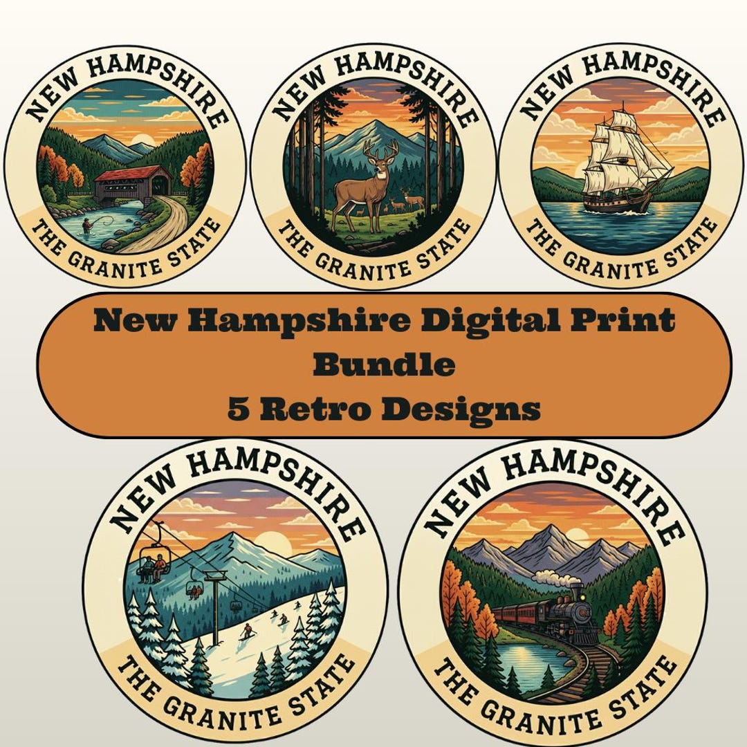 New Hampshire Wall Art Printable Emblem Print Bundle 5 Pack Granite ...