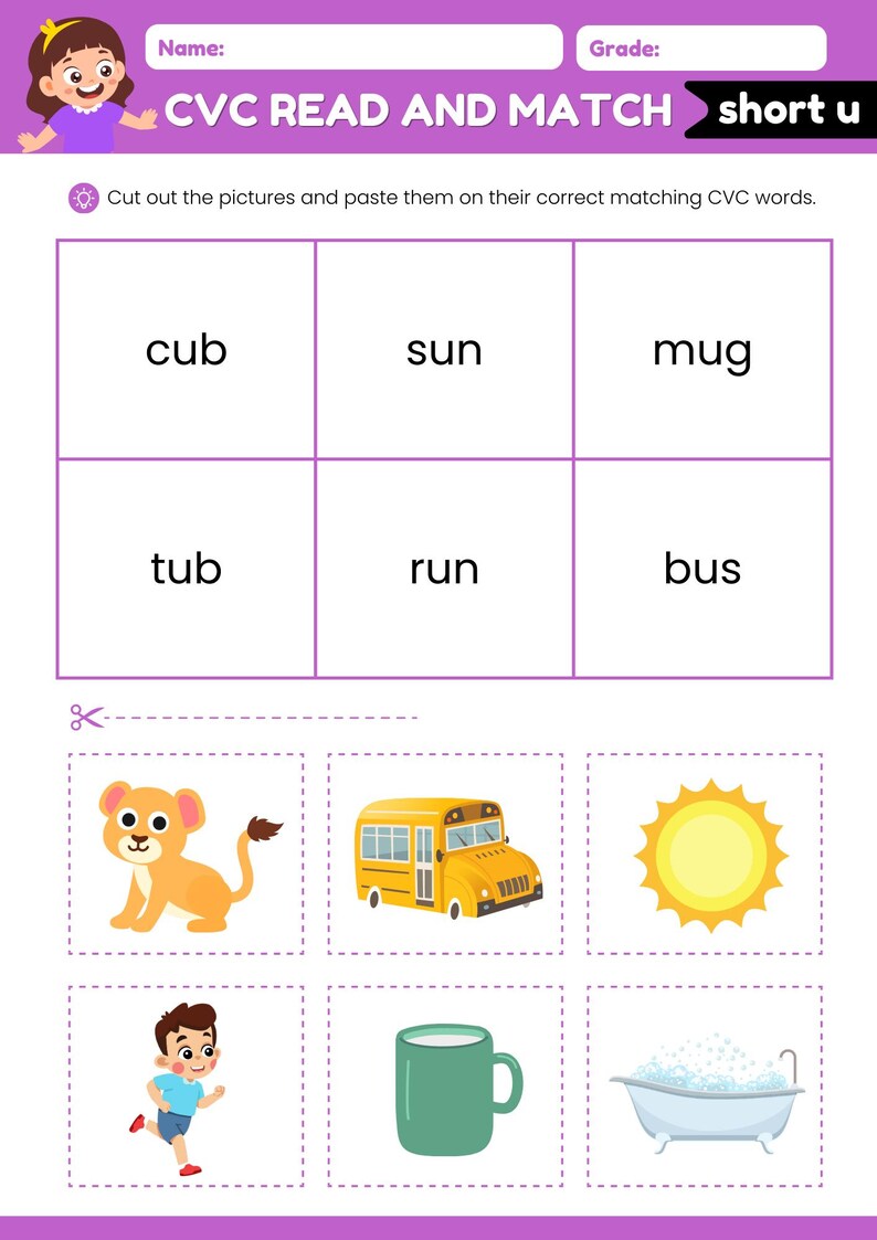 CVC Worksheets- Read and Match + CVC Sentence Reading Bundle | Phonics ...