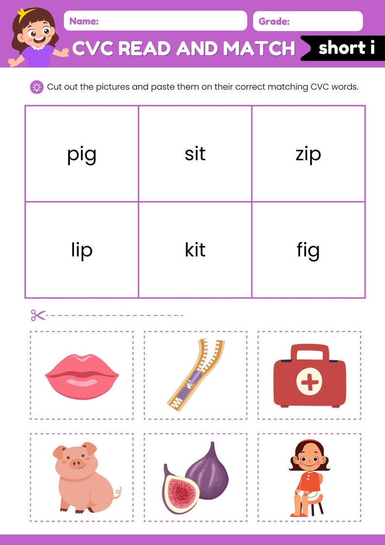 CVC Worksheets- Read and Match + CVC Sentence Reading Bundle | Phonics ...