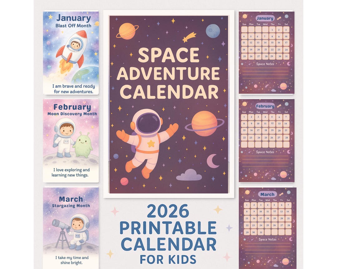 2026 Space Adventure Kids Calendar| Printable Calendar| Instant ...