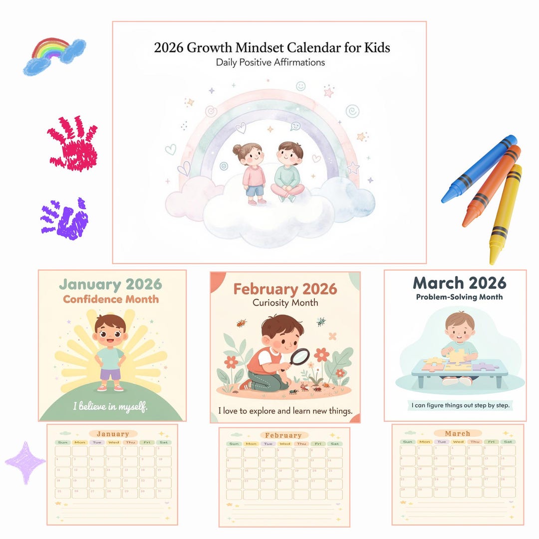 2026 Kids Calendar, Growth Mindset & Positive Affirmation Calendar ...