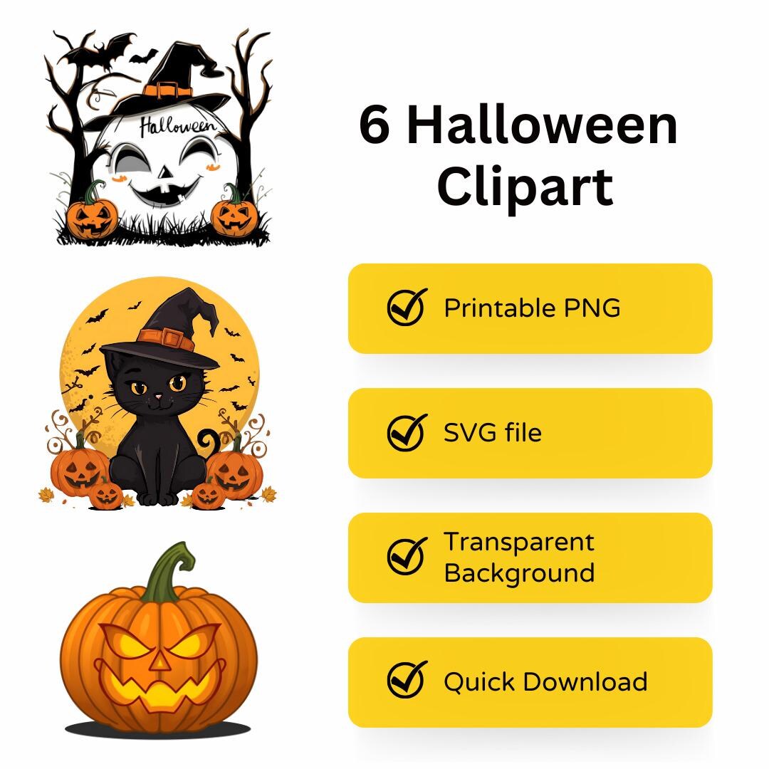 Halloween Clipart: Spooky Ghost, Witch, Pumpkin PNG Designs (digital ...