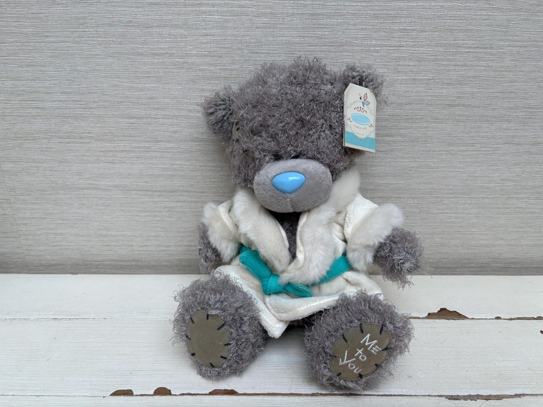 Tatty Grey Blue Nose Teddy Bear Soft Toy Plush Dressing Gown Made With ...