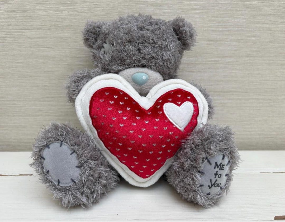 Blue Nose Grey Tatty Teddy Red Heart Soft Toy Plush Teddy Bear 9 ...