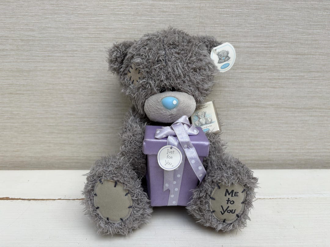 Tatty Grey Teddy Bear Blue Nose Soft Toy Plush Just for You With ...