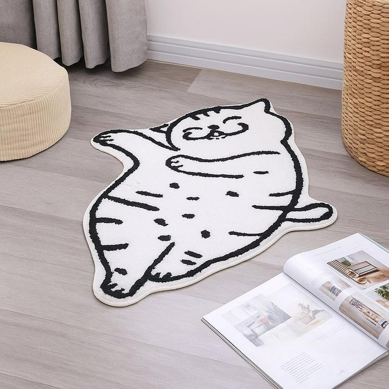 Retro Cat Shaped Bedroom Rug | Soft Anti-slip Floor Mat for Home Decor ...