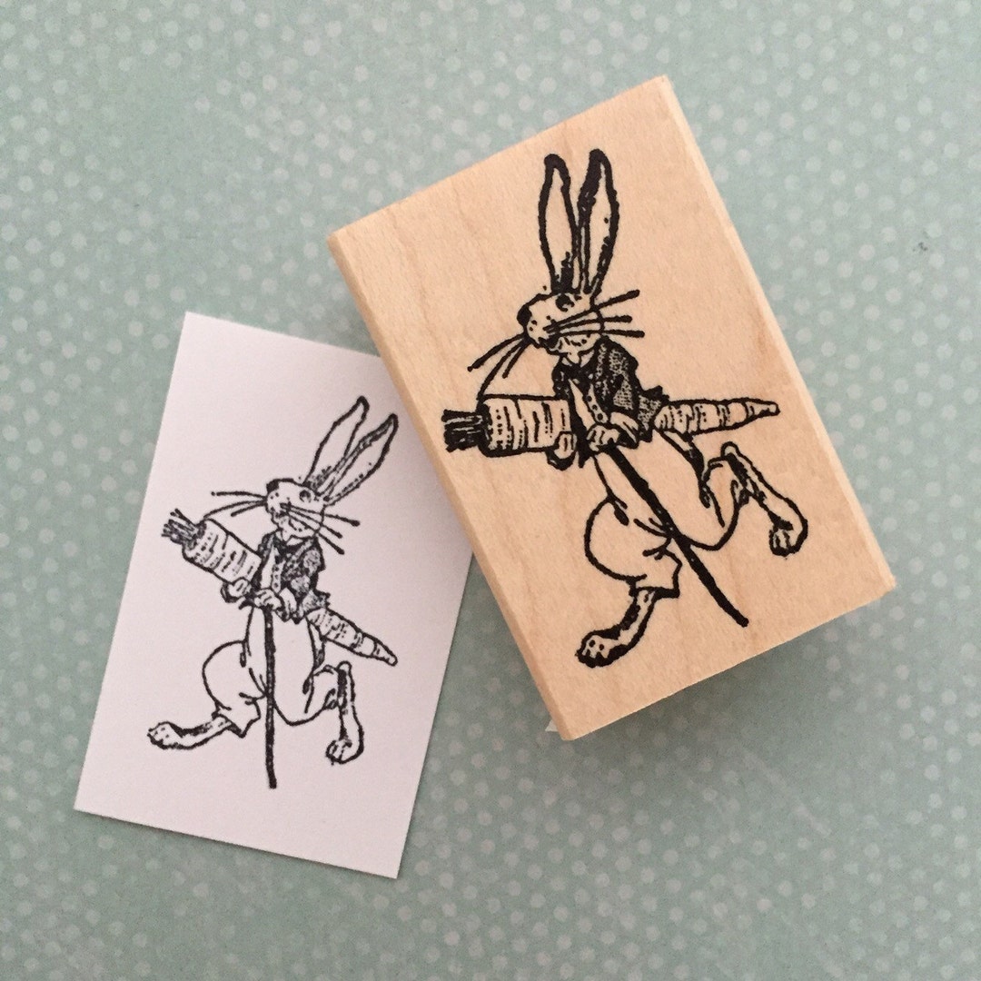 Rabbit With Carrot Wood Mounted Rubber Stamp: Spring Easter Bunny (2x1 ...