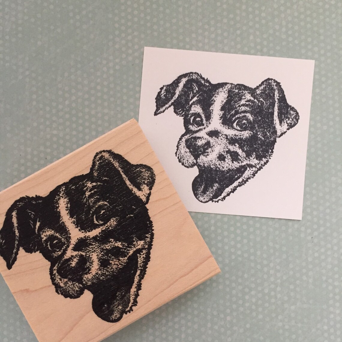 Happy Dog Face Wood Mounted Rubber Stamp 4230 - Etsy