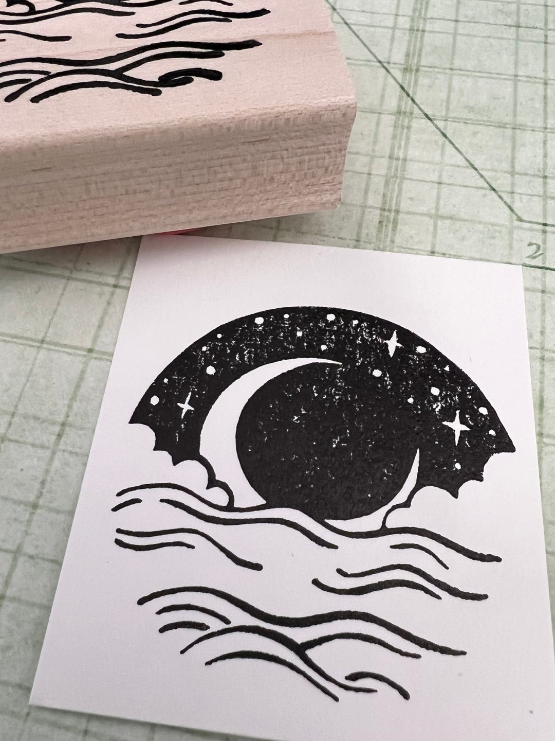 Moon and Stars Rubber Stamp Large Round Stamp - Etsy