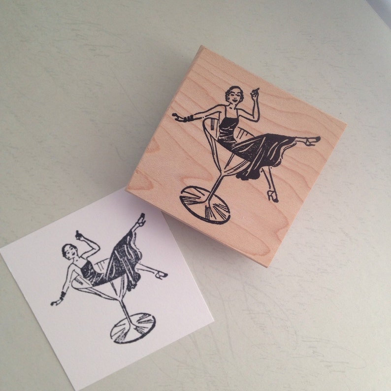 Party Lady in a Martini Glass Rubber Stamp Handmade by 100 - Etsy