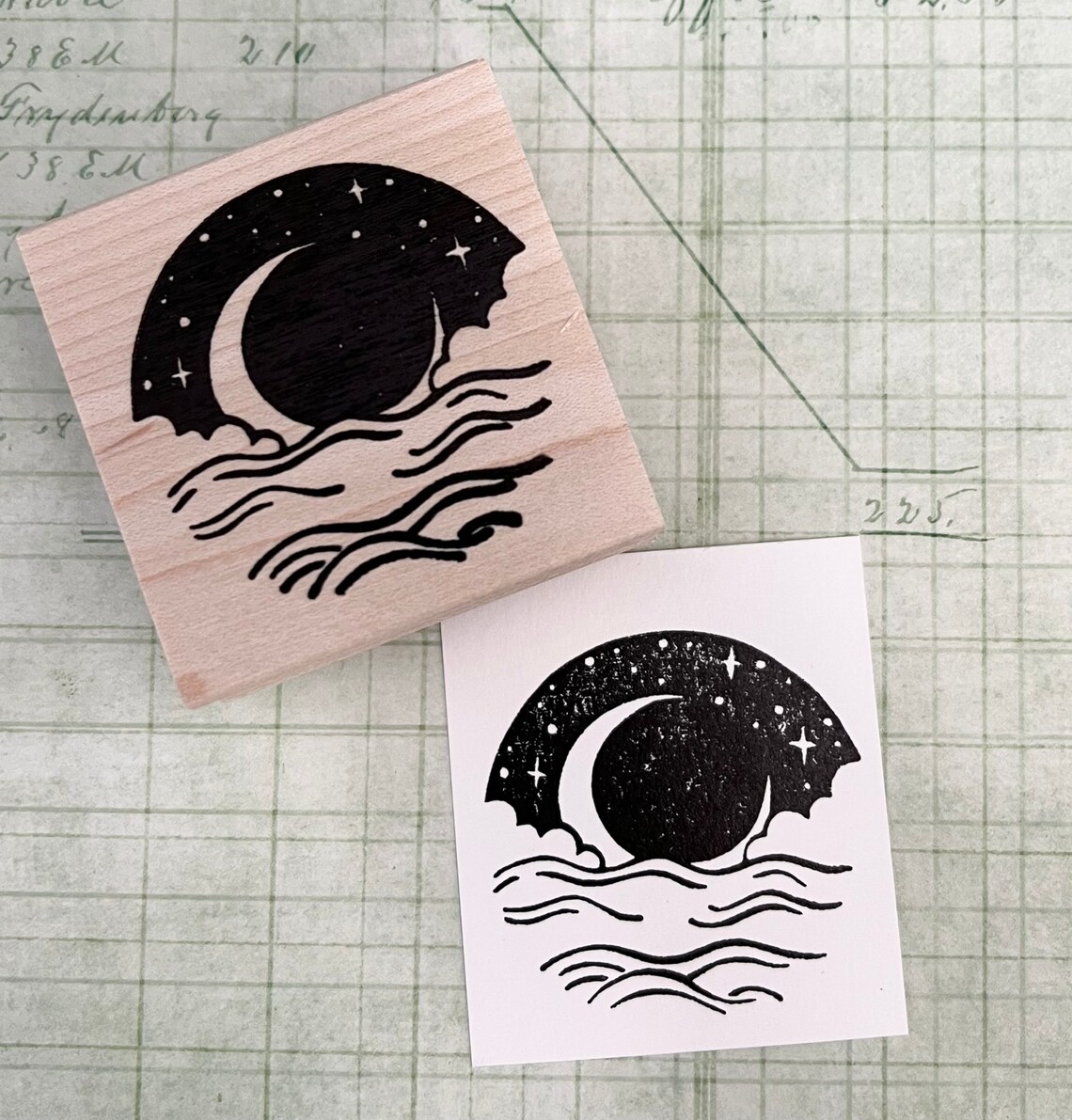 Moon and Stars Rubber Stamp Large Round Stamp - Etsy