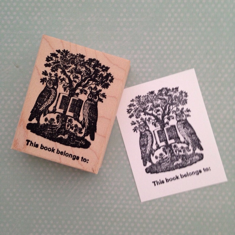 Owl Book Plate Rubber Stamp 6412 - Etsy