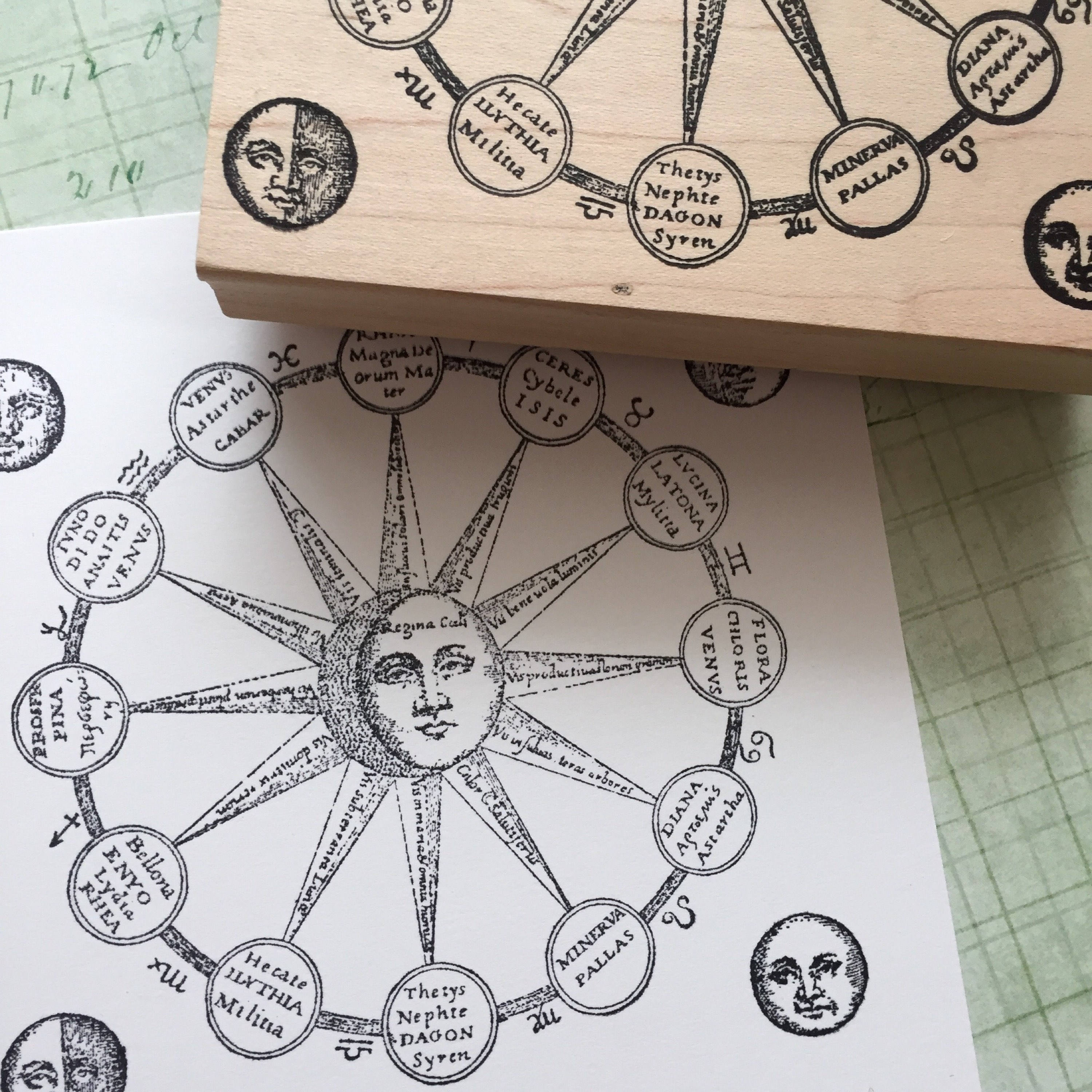 Sun moon chart rubber stamp 6649 | Etsy