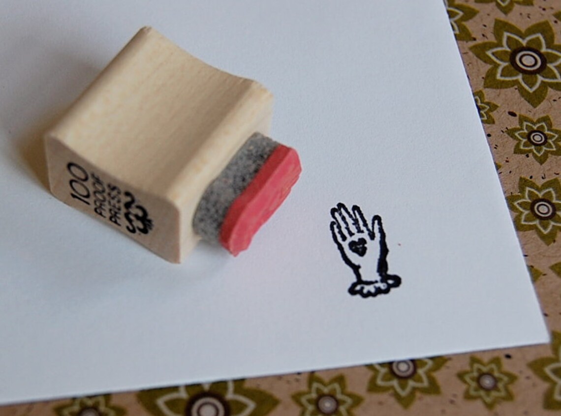 Small Heart in Hand Mounted Rubber Stamp - Etsy