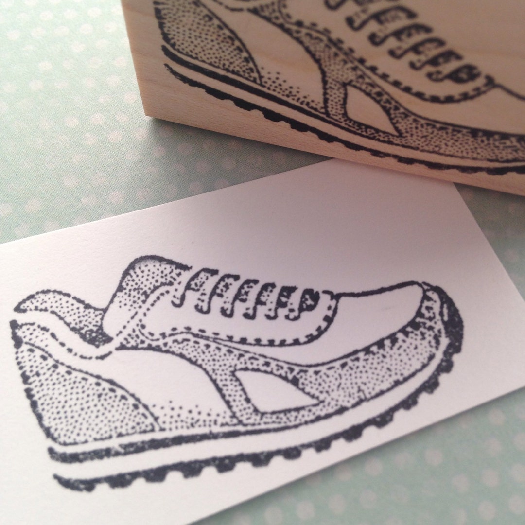 Retro Running Shoe Wood Mounted Rubber Stamp 3576 - Etsy