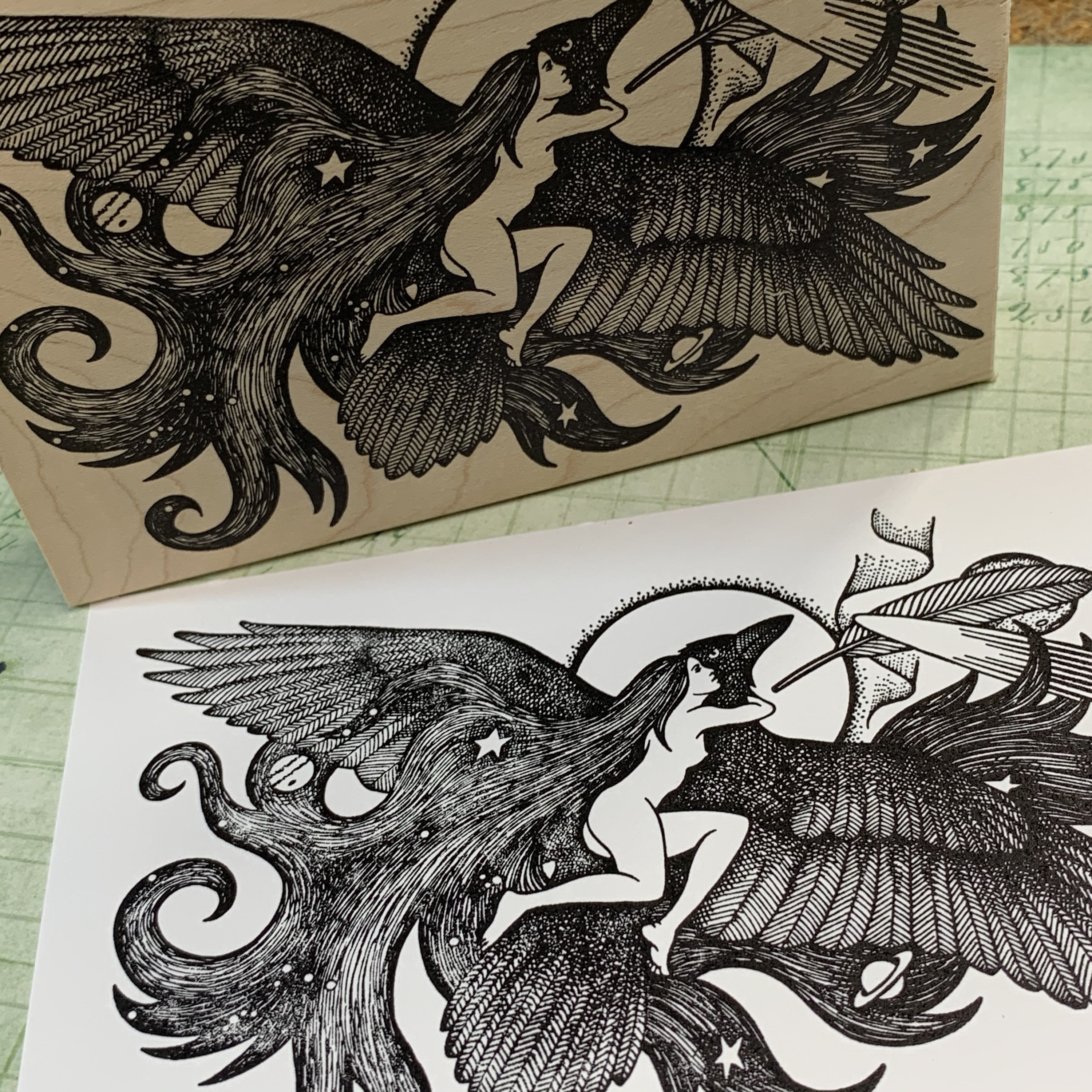 Lady Riding a Raven Rubber Stamp - Etsy