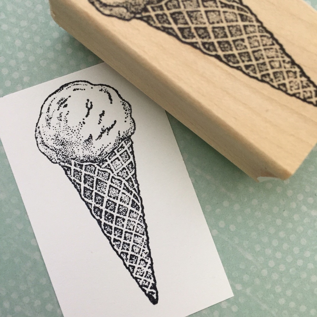 Ice Cream Cone Rubber Stamp - Foodie Dessert Stamp (2.5 X 1 Inch) 4798 ...