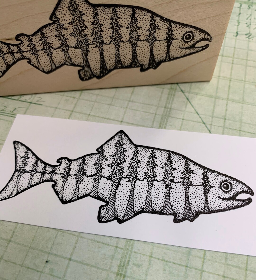 Redwood Salmon Rubber Stamp - Etsy