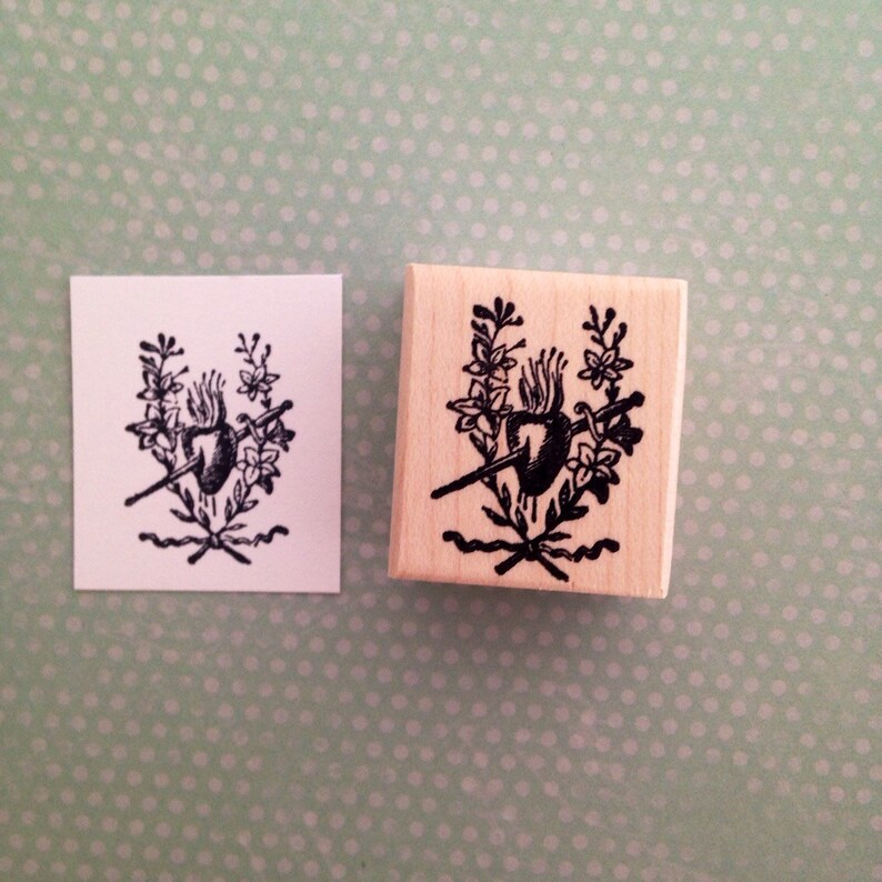 Flaming Heart Sacred Heart With Sword Rubber Stamp - Etsy