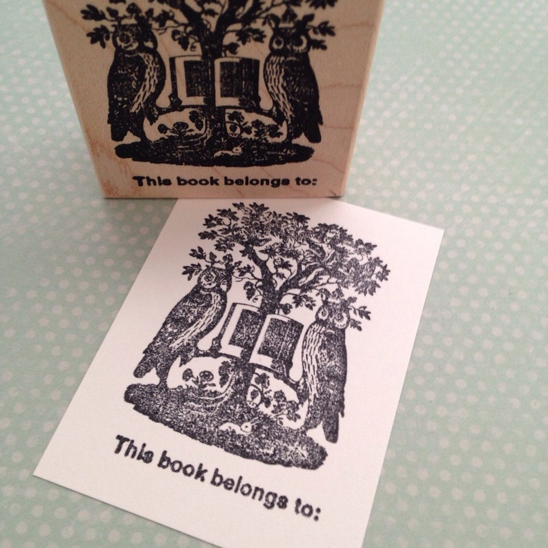 Owl Book Plate Rubber Stamp 6412 - Etsy