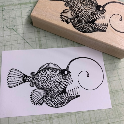 Anglerfish Deep Sea Fish Rubber Stamp - Etsy
