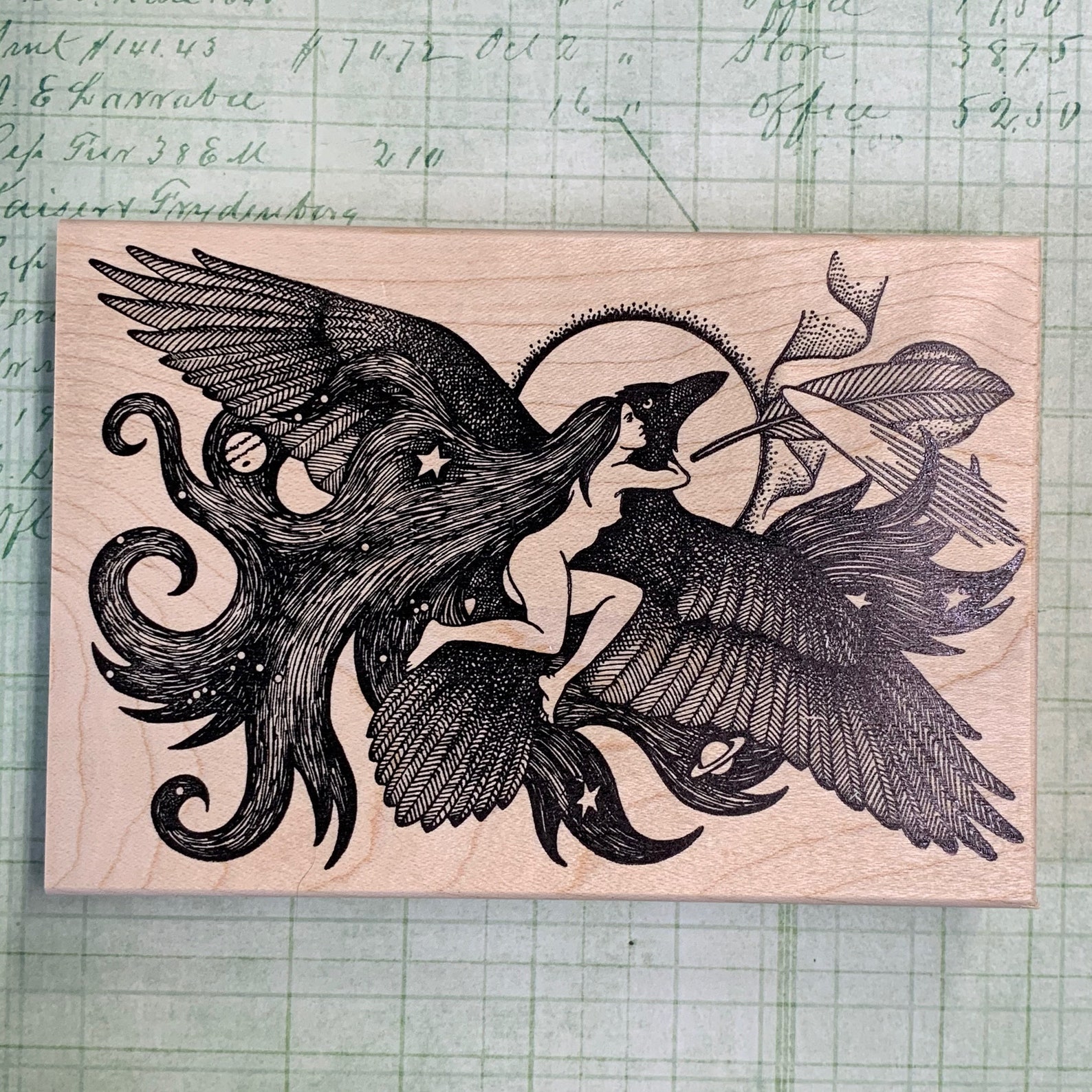 Lady Riding a Raven Rubber Stamp - Etsy